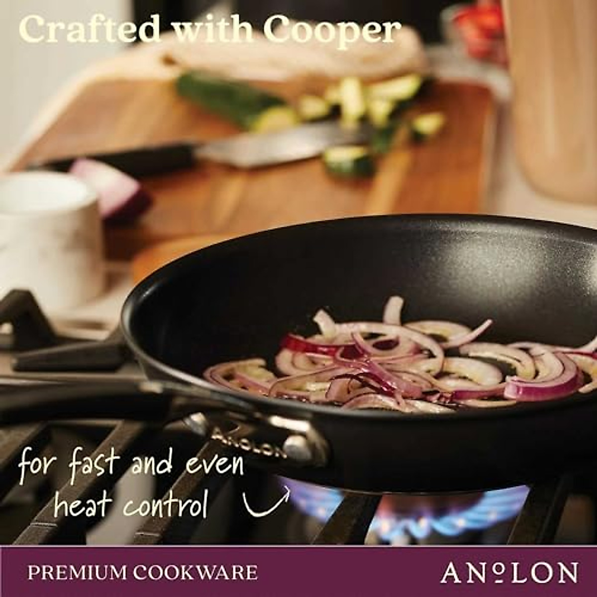 Anolon Nouvelle Copper Nonstick Frying / Fry Pan Set / Hard Anodized Skillet Set - 8.5 Inch and 10 Inch, Black Onyx