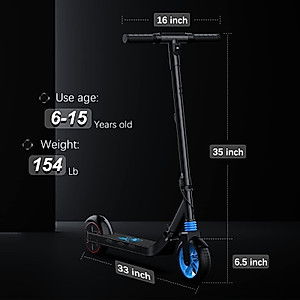 Aovopro Electric Scooter for Kids Ages 6-15, 9MPH Speed/9 Mile Rang, 130W Motor, 6.5" Solid Tires, 154lbs Max Weight, Flashing Rainbow LED Lights and Wheel, UL Certified Electric Scooter Kids, Black