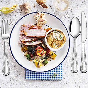 Homikit 77-Piece Silverware Set with Steak Knives and Serving Utensils, Stainless Steel Flatware Cutlery Set for 12, Modern Eating Utensil Tableware Sets with Pearled Edge, Include Knife Spoon Fork