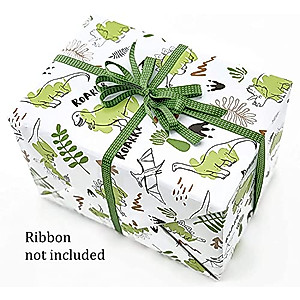 Stesha Party Green Dinosaur Wrapping Paper Birthday Gift - Folded 30 x 20 Inch (3 Sheets)