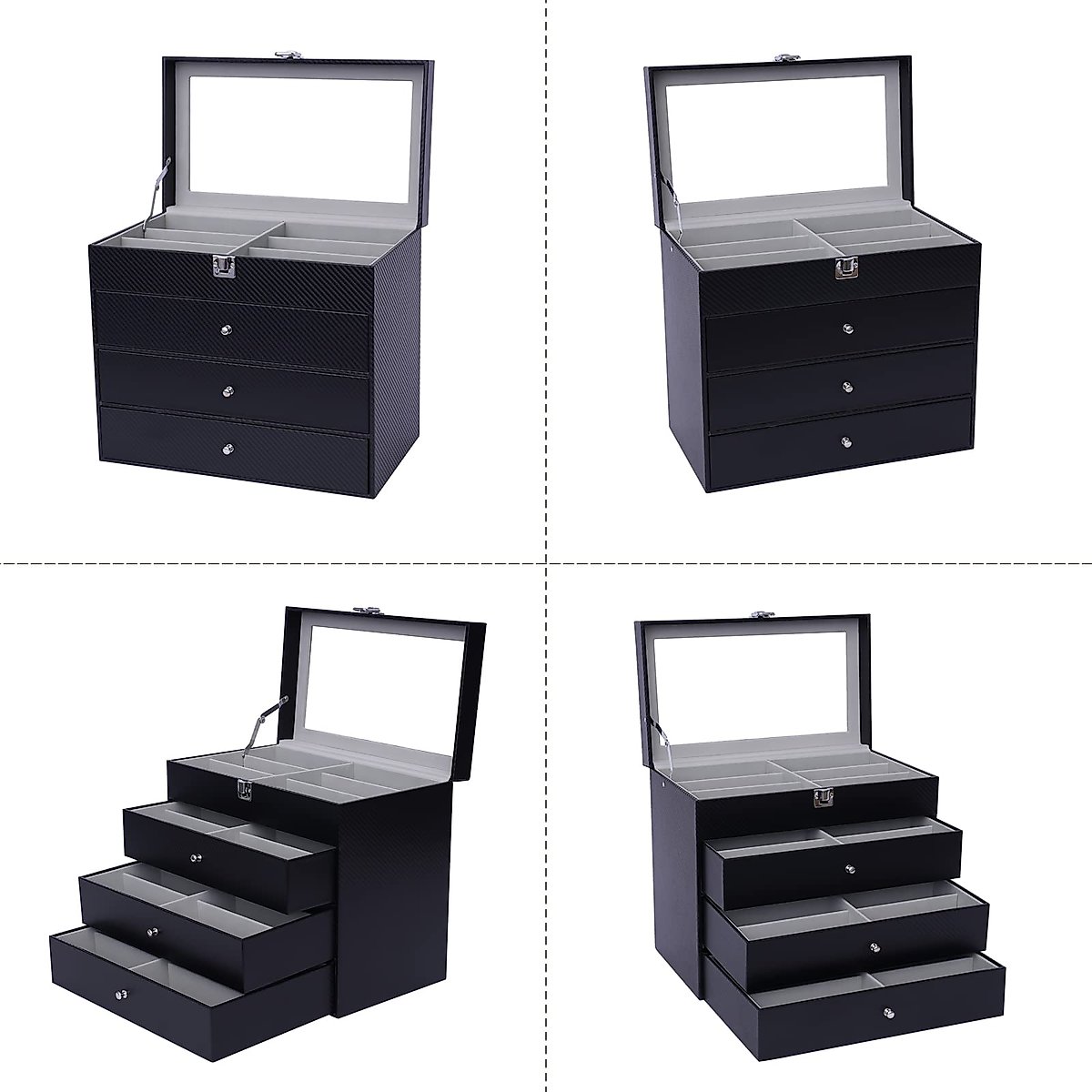 WUPYI 4 Layer 24 Slots Eyeglass Sunglass Storage Box Display Glasses Display Case with Drawer Black