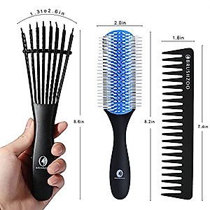 O BRUSHZOO Detangler Brush for Curly Hair, Hair Brushes for Women Men or Kids Black Natural Hair, Detangling Brush for Natural 3/4abc Wet Dry Hair (Blue)