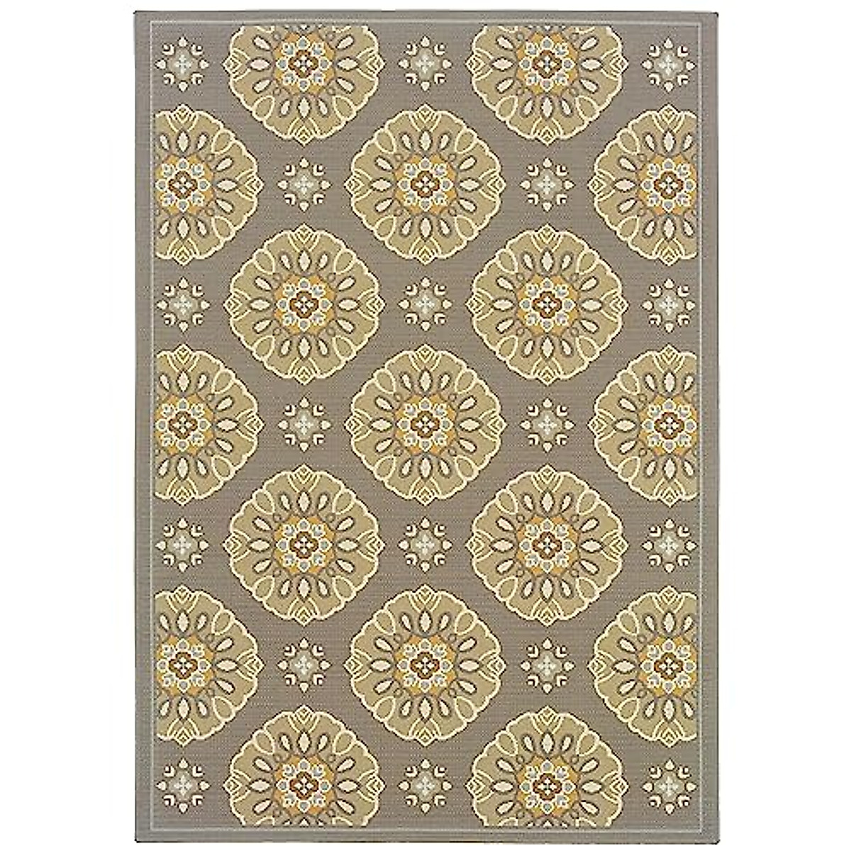 Style Haven Bar Harbour Grey/Gold Floral Indoor/Outdoor Area Rug 3'7" x 5'6" 4' x 6' Accent, Outdoor, Indoor Entryway, Kitchen, Patio Rectangle