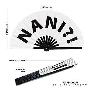Nani?! hand fan foldable bamboo circuit hand fan funny gag slang words expressions statement gifts Festival accessories Rave handheld Circuit event fan Clack fans (White)