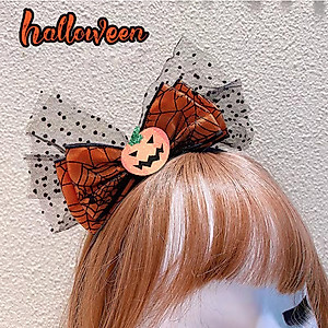 AIUPUOC Halloween Headband Orange Hair Bow Lace Hair Accessories Pumpkin Hair Band Cosplay Hair Decorations Party Hair Supplies 1Pcs