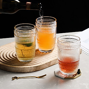 1500° C TABLETOP Vintage Highball Glasses 12.5 oz Set of 6 Romantic Hobnail Drinking Glasses Water Tumblers, Embossed Vintage Drinking Glasses for Beer, Cocktail, Soda, Beverage