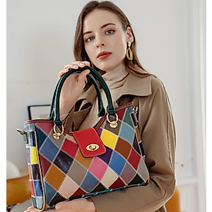 Heshe Womens Multi-color Leather Shoulder Bag Hobo Tote Handbag Cross Body Purse (Colorful-2B4038)