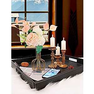 Ranslen Serving Tray with Handles, 20 x 16 Inch Rectangular Leather Tray for Coffee Table, Breakfast, Kitchen Home Black Tray Decor Extra Large