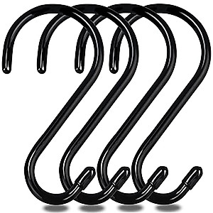 DINGEE 6 Inch Large S Hooks,7mm Thickness Sturdy Heavy Duty S Hooks for Hanging Plants, Non Slip Vinyl Coated Metal Black S Hooks for Clothes,Tools,Hoses,Bikes,Bird Feeders