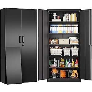 SISESOL Metal Storage Cabinet with 2 Doors and 6 Shelves,Black Metal Cabinet with Lock,71" Lockable Garage Storage Cabinet,Locking Storage Cabinet,Steel Cabinet for Home,Office,Garage,Shop,School