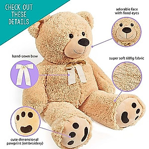 LotFancy Big Teddy Bear, 3 Feet Giant Teddy Bear Stuffed Animal, Large Bear Plush Toy with Big Footprints, 39 inch, Gift for Girls, Girlfriend, Wife on Birthday Valentine's Day