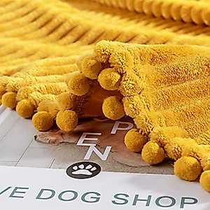 DISSA Fleece Blanket Throw Size – 51x63, Yellow – Soft, Plush, Fluffy, Fuzzy, Warm, Cozy – Perfect Throw for Couch, Bed, Sofa - with Pompom Fringe - Flannel Blanket Throw Blanket