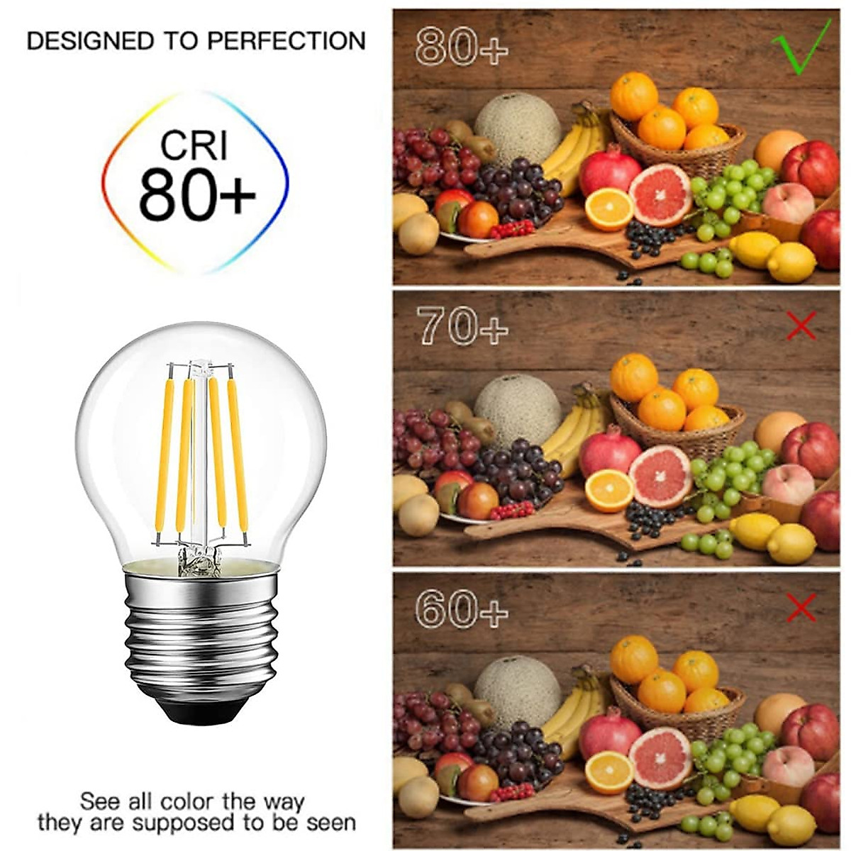 LED Vintage Edison Bulb G45-4W LED Light Filament Bulb, Globe Shape E26 Base, Clear Warm White 2700K, LED Edison Bulb 40W Equivalent, 110-120VAC, Dimmable (4 Watts)