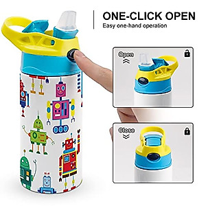 Thermos Cup 500Ml Color Robots Insulated Water Bottle With Straw For Sports And Travel 7.5x2.7 in