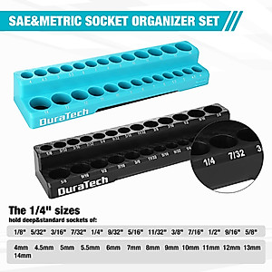 DURATECH Magnetic Socket Organizer Set, 1/4" Drive SAE&Metric Socket Holders Socket Trays for Tool Box and Tool Cart, Hold 52 Pieces Standard&Deep Size Sockets (Sockets Not Included)