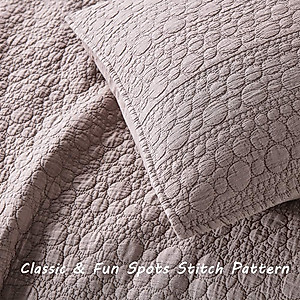 HORIMOTE HOME Quilt Set Queen Size Cameo Rose, Classic Geometric Spots Stitched Pattern, Stone-Washed Microfiber Chic Rustic Look, Ultra Soft Lightweight Quilted Bedspread for All Season, 3 Pieces