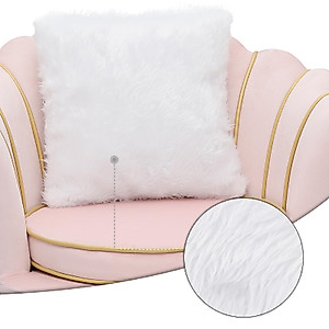 MoNiBloom Upholstered Velvet Chair for Bedroom Makeup Room, Light Pink Shell Chair Mid-Century Modern Leisure Guest Chair for Living Room with Cushion and Metal Legs, Retro Arm Chair, 250 lbs Capacity