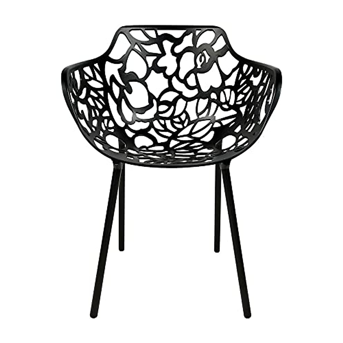 LeisureMod Devon Modern Aluminum Indoor-Outdoor Stackable Side Dining Arm Chair, Set of 2 (Black)