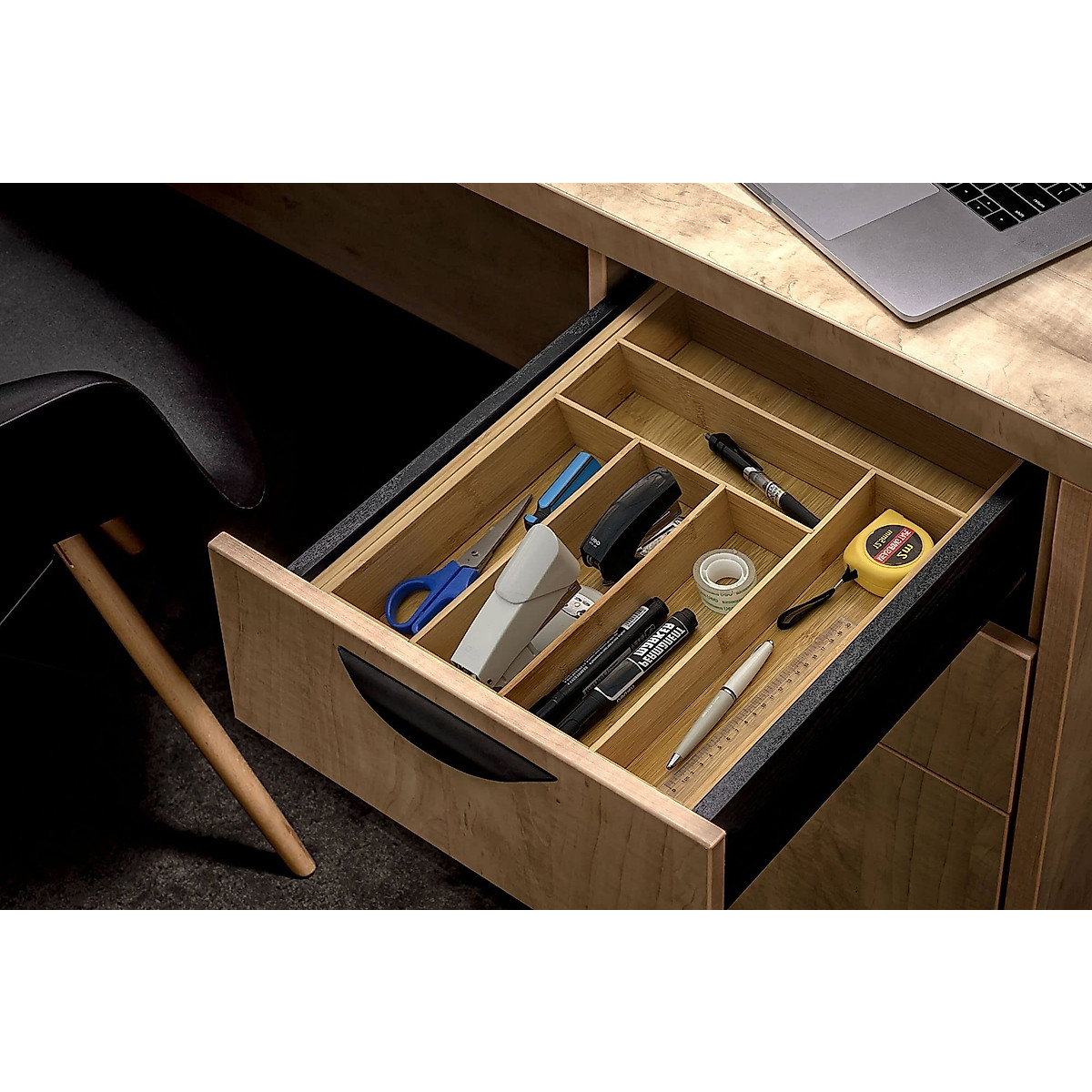 konfuny Bamboo Kitchen Drawer Organizer for Utensils Silverware Holder- Perfect Size Adjustable Cutlery Tray,Drawer Dividers for Flatware and Kitchen Utensils(6-8 Slots)