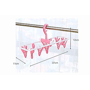 Amlrt 2 Packs Travel Foldable Portable Hanging Drying Rack， Laundry Drying Space Saving Travel Rotatable Plastic 12 Clips (Rose and Blue)