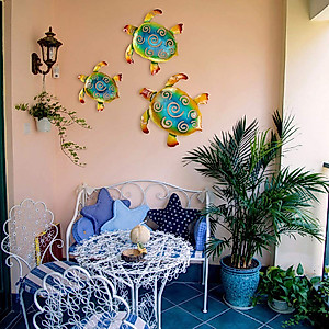 FANWNKI Metal Sea Turtles Set of 3 Wall Decor Art Beach Sculptures Hanging for Home Garden
