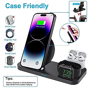 Wireless Charger, Fulsren 3 in 1 Qi-Certified Fast Charging Station Compatible Apple Watch & AirPods, iPhone 13/12/11/11Pro/11Pro Max/X/XS/XS/XR/8/8Plus, Qi-Enabled Andriod Phone(with QC3.0 Adapter)