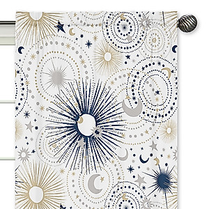 Sweet Jojo Designs Star and Moon Window Treatment Panels Curtains - Set of 2 - Navy Blue, Gold, and Grey Celestial Sky Stars Gender Neutral Unisex