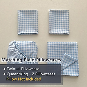 NSNLGSGC Light Blue Gingham Twin Kids Sheet Set, Soft Brushed Microfiber Baby Blue Plaid Twin Bed Sheets, 3-Pieces Sheet Set with Deep Pocket