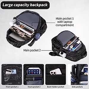 Laptop Backpack, Teenage Boys Men's Backpack Daypack 17-inch Computer Bags Work Business Travel Large Bookbag for Middle High School College Student, USB Charging Water Resistant Anti-Theft, Black