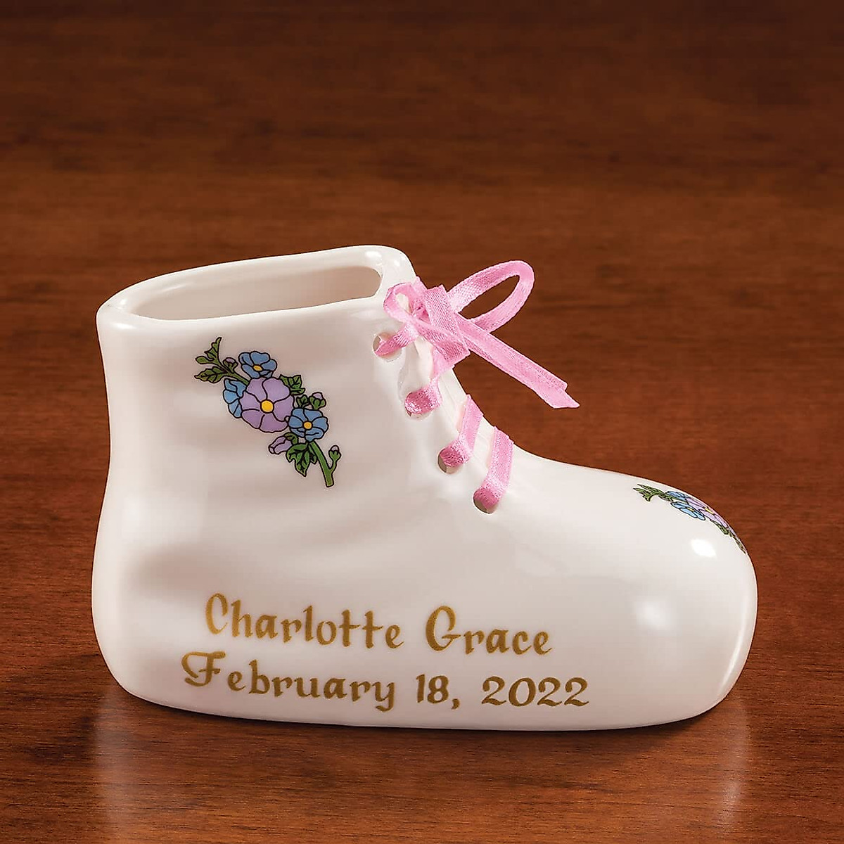 WalterDrake Porcelain Personalized Baby Bootie Heirloom – Pink Girl - Customize Ceramic Baby Shoe Keepsake with Baby Name and Birth Date – Birth, Baptism or Christening Gift - 4” Long by 2” Wide