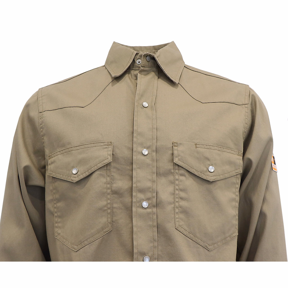 KONRECO FR Shirts for Men Long Sleeve Flame Resistant Pearl Snaps Cotton Men's Welding Shirts Khaki- Size L