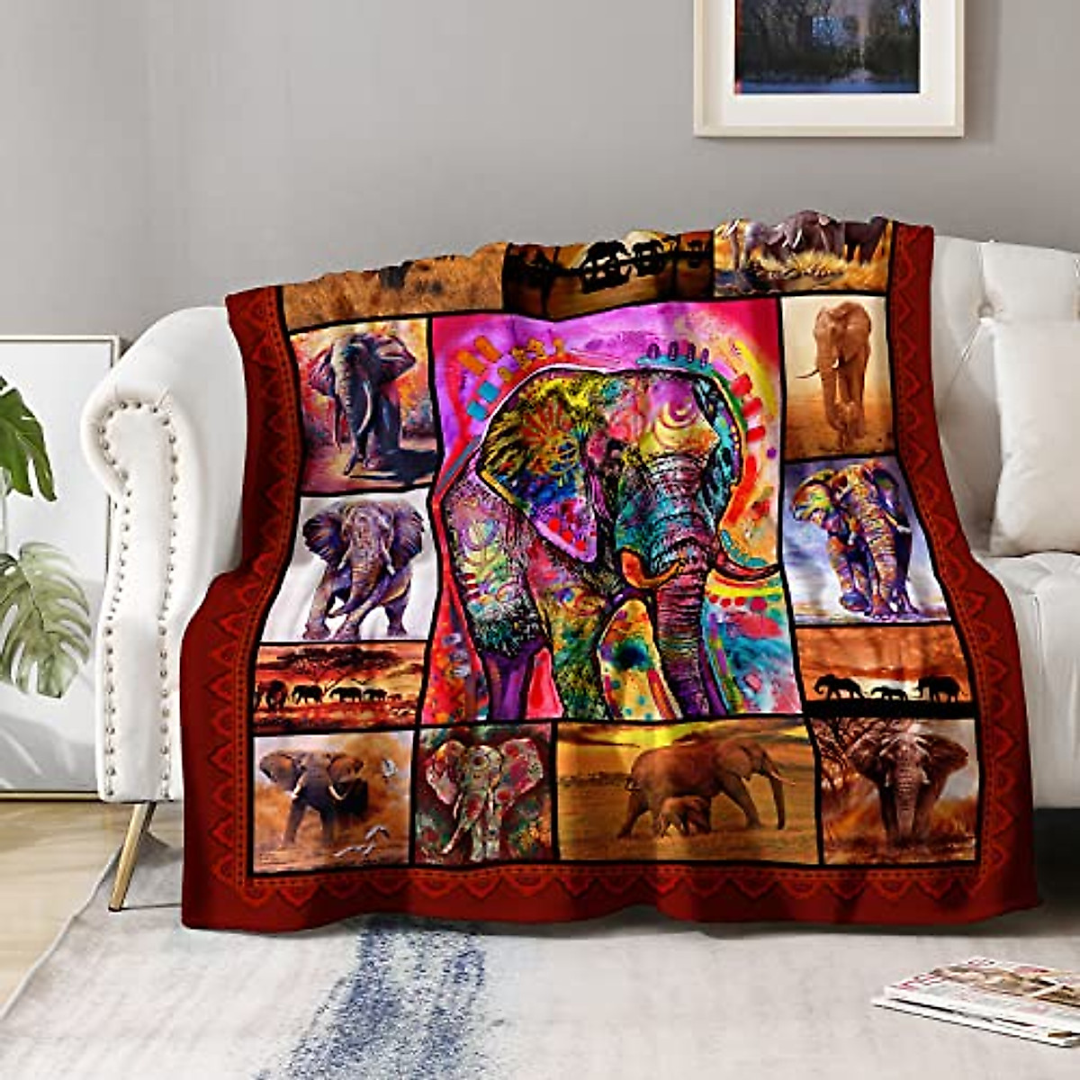 Elephant Blanket Gifts for Women Kids Adults Boys Men Elephant Lovers Home Bedroom Living Room Decor Soft Throw Plush Cozy Bed Couch Fleece Birthday Lightweight Blanket 50"x60"