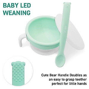 MONEE Baby Bowls and Baby Spoons. Baby Led Weaning Baby Feeding Set - Set Includes Baby Spoon, Baby Silicone Bowl and Secure Lid