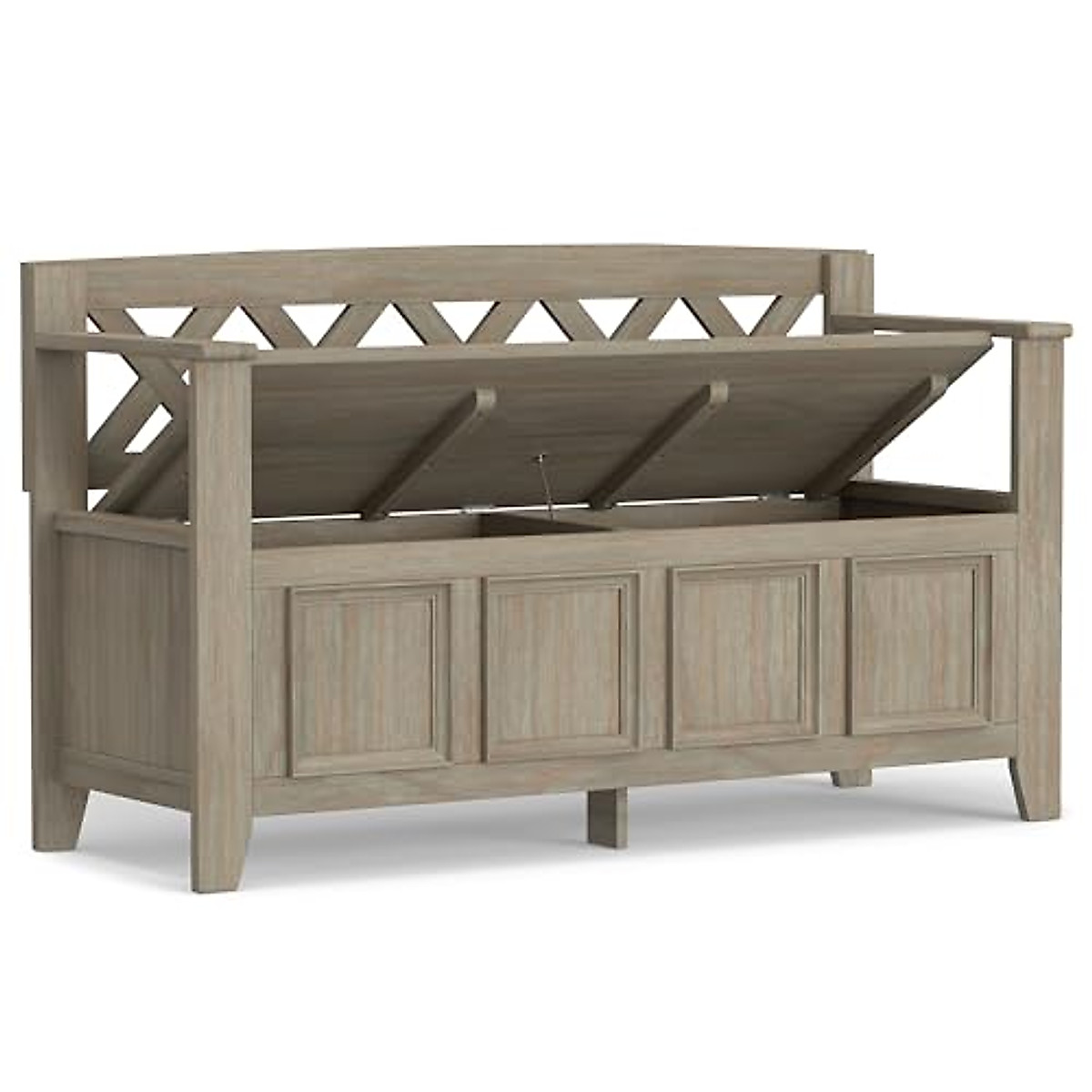 SIMPLIHOME Amherst SOLID WOOD 48 inch Wide Entryway Storage Bench with Safety Hinge, Multifunctional Transitional in Distressed Grey