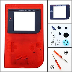 Full Housing Shell Cover + Screen Len + Screwdriver for DMG-01 Gameboy Gameboy Classic Original GB (Transparent Red)