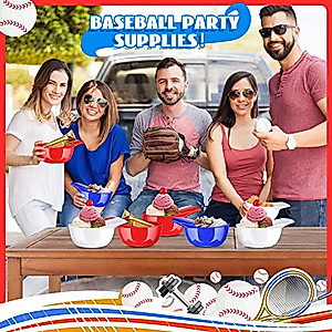 18 Pack Ice Cream Snack Bowl 8 oz Mini Baseball Cap Bowls Kids Helmet Chip Bowl Sundae Helmets Plastic Baseball Helmet Cups for Party (Red, Dark Blue, White, )