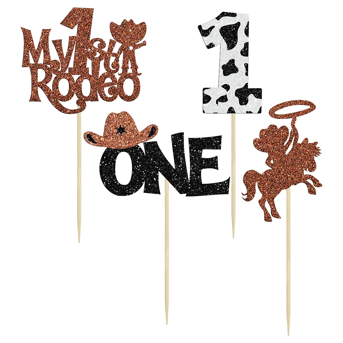 24Pcs Cowboy 1st Birthday Cupcake Toppers Glitter First Birthday Hat Cowboy One Cake Decorations for Western Theme Baby Shower Kids Boys 1st Birthday Party Supplies Brown