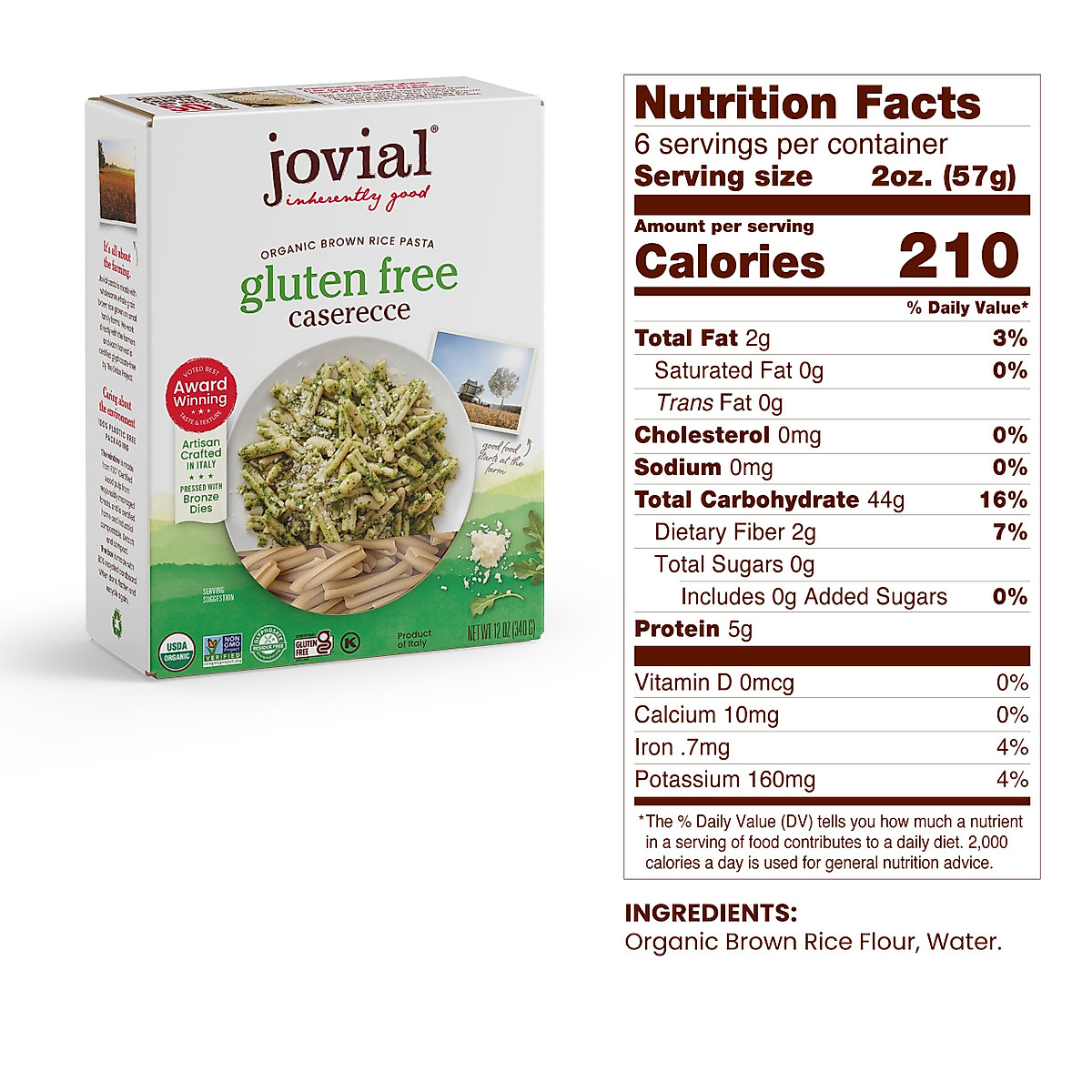 Jovial Whole Grain Brown Rice Pasta Variety Pack (Rigate, Fusilli, Caserecce) - Whole Grain Pasta, Organic Pasta, Gluten Free, Dairy Free, Brown Rice Pasta, Made in Italy - 12 Oz, 3 Pack