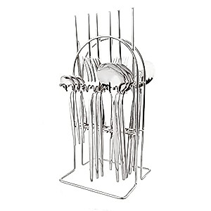 24-Piece Mirror Silver Cutlery Set, Snplowum Stainless Steel Flatware Hanging Tableware Silverware Set Include Knife/Fork/Spoon/Teaspoon and Storage Rack For Daily Use, Service For 6