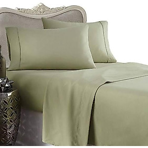 TASHMIA Sheet Set Twin Size 39"x 75" x 12" Deep Pocket 100% Egyptian Cotton 600 Thread Count Soft & Silky Sateen Weave Sheets Sage Solid