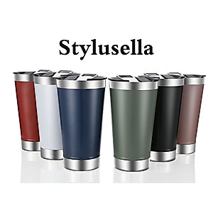 Stylusella Tumbler 16oz/480ml Stainless Steel Beer Mug, Double Wall Vacuum Insulated Tumbler, Cup Lid with Bottle Opener, Keeps Drinks Cold or Hot, For Beer, Coffee, Iced Tea and Other Drinks (Pearl)
