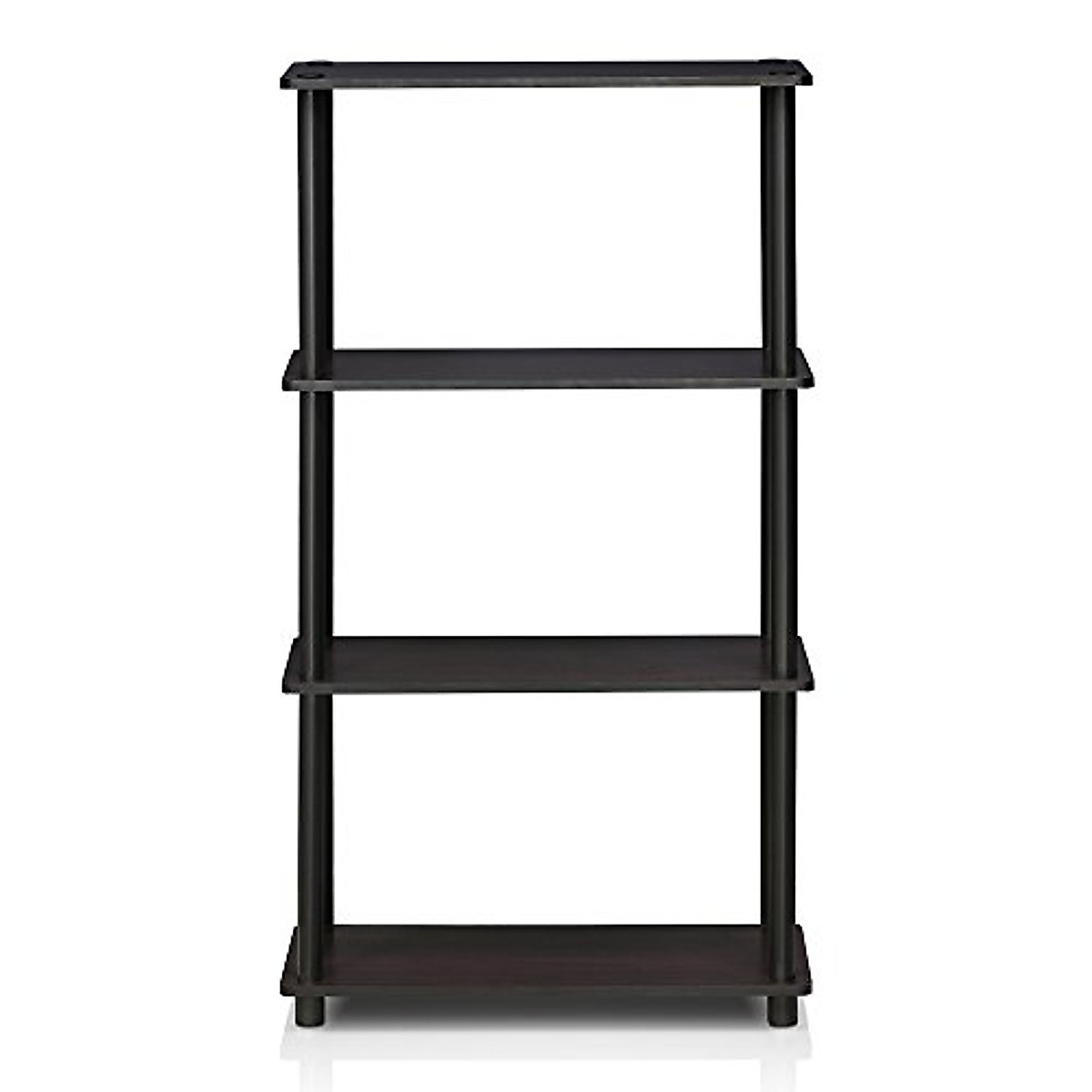 Furinno Turn-N-Tube 5 Tier Corner Display Rack Multipurpose Shelving Unit, 1-Pack, Dark Walnut & Turn-N-Tube 4-Tier Multipurpose Shelf Display Rack, Round Tubes, Dark Walnut