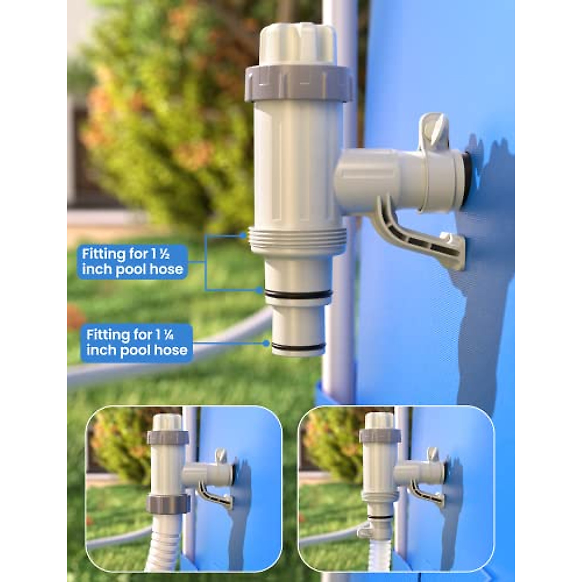 POOLHACKER Pool Plunger Valve Plus for Above Ground Pool- Pool Pipe Holder with Plunger Valve for Pool Parts and Accessories, Shut Off Valve for Above Ground Pool, Replacement for Pool Fittings