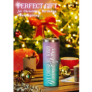 Onebttl Cheerleader Glitter Tumbler Gifts For Girls - 20oz/590ml Stainless Steel Insulated Tumbler with Straw, Lid - Gift for Cheerleading, Coach or Cheer Squad - Sweat, Glitter Purple Blue