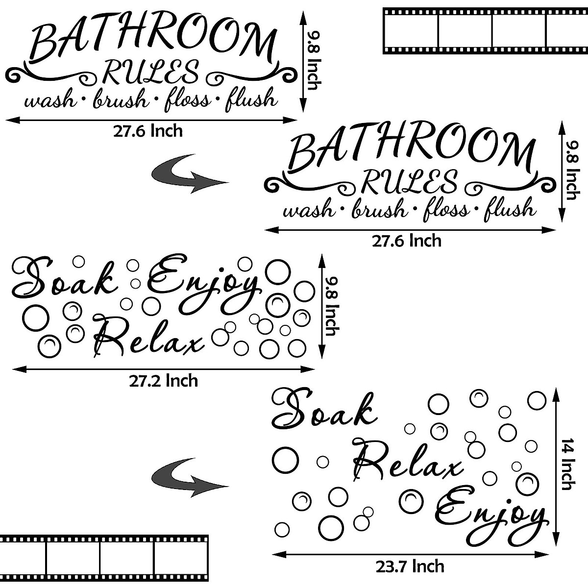 2 Pieces Bathroom Wall Decals Sticker Soak Relax Enjoy Bathroom Rules Wall Sticker Vinyl Quote Wall Art Decor for Home Bathroom (Black,Simple Style)