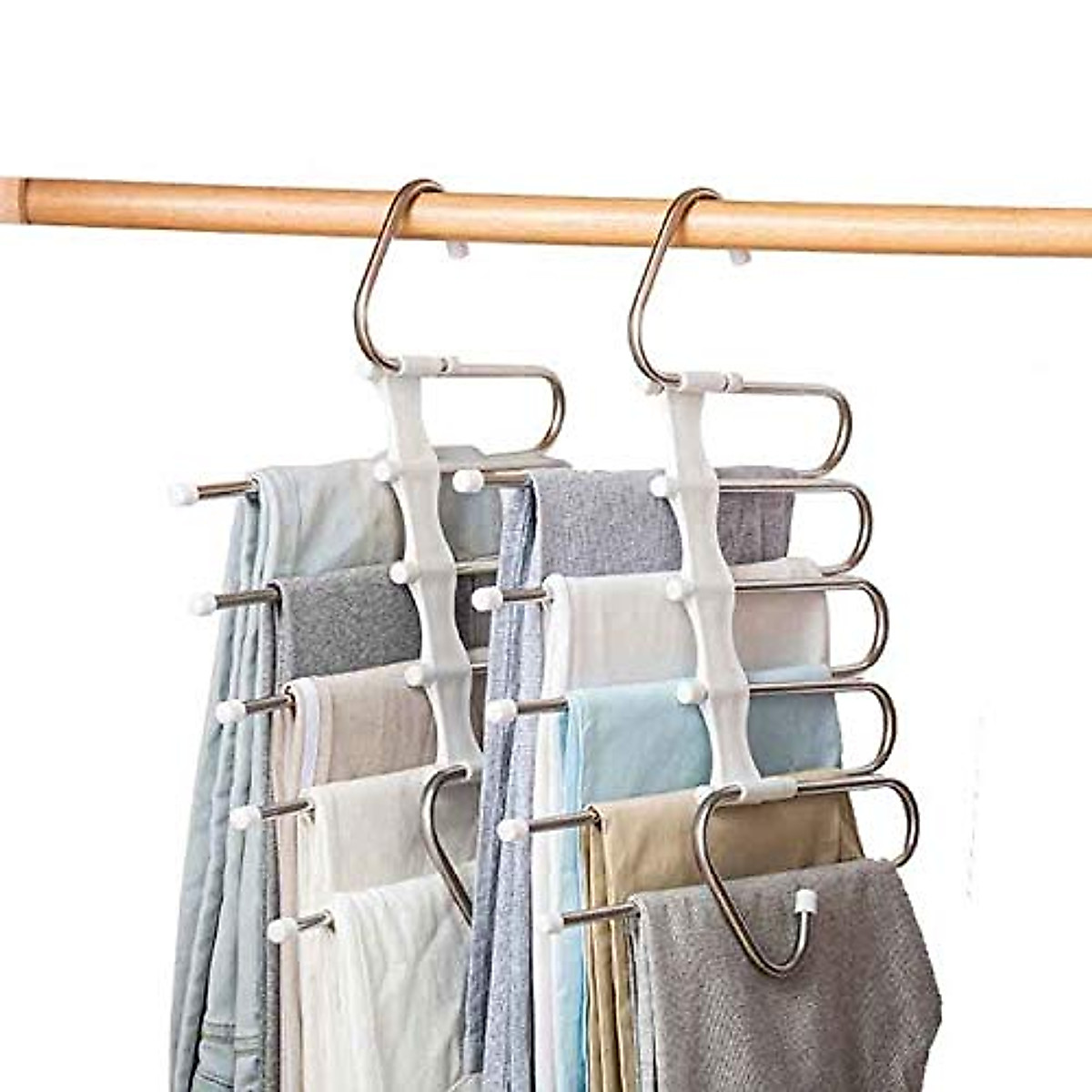 MXIAOXIA 5-in-1 Pants Hanger Multifunctional Portable Stainless Steel Hanger for Clothes Trousers Coat Storage Organization Space Saving