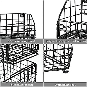 Yuyetuyo Stackable Wire Baskets 3 Tier Wall-Mounted & Countertop Organizer for Fruit Vegetable( Potato, Onion) Produce Snack Food, Metal Storage Bin for Pantry Kitchen Cabinet, Black