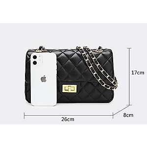 Quilted Crossbody Bag for Women - Shoulder Bag with Convertible Chain Strap and Twist Lock - Classic and Sleek for Phone/Wallet/Cards - Gift for Her (Black)