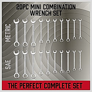 Premium Midget Wrench Set - 22-Piece Mini Combination Wrench Set, Metric & SAE Ignition Wrench Set, 4-10mm & 5/32'' to 7/16'', Li ghtweight Small Wrench Set with Carry Pouch