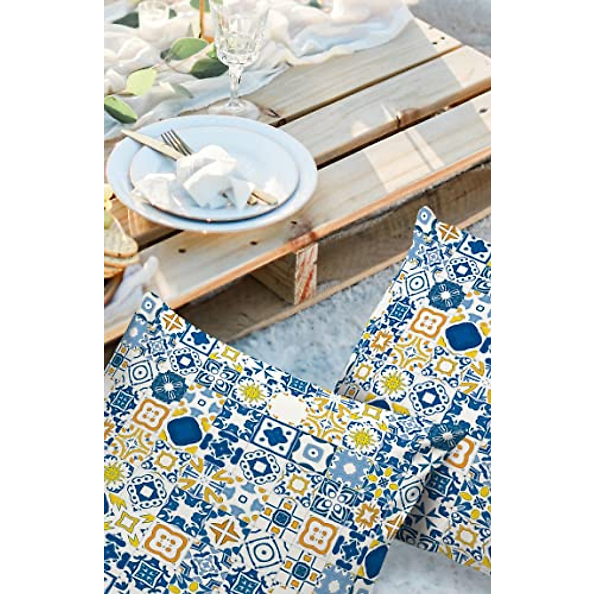 Pillow Covers 20x20in Waterproof Throw Pillows for Couch, Blue Mosaic Throw Pillow Covers, Pack of 2 Decorative Pillows Cushion Case for Bed Sofa, Outdoor Pillows for Patio Furniture